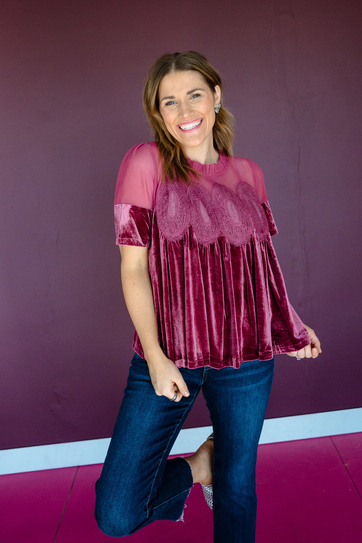 Minette Velvet Babydoll Top - Plum — MyEllement Boutique