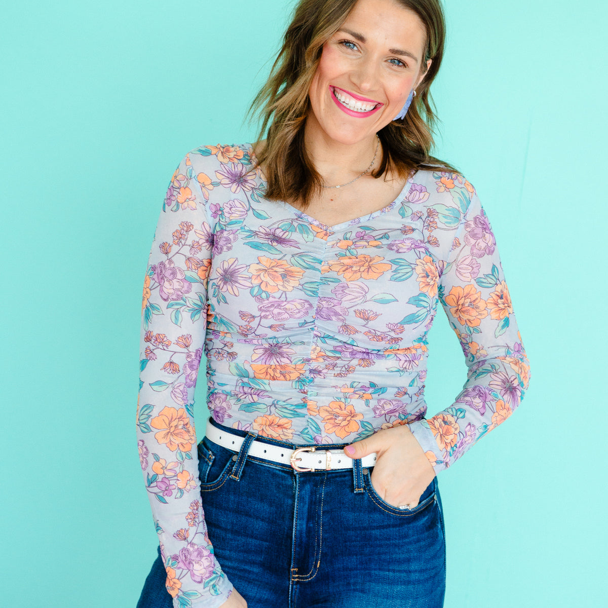 Nicolette Floral Ruching Top — MyEllement Boutique