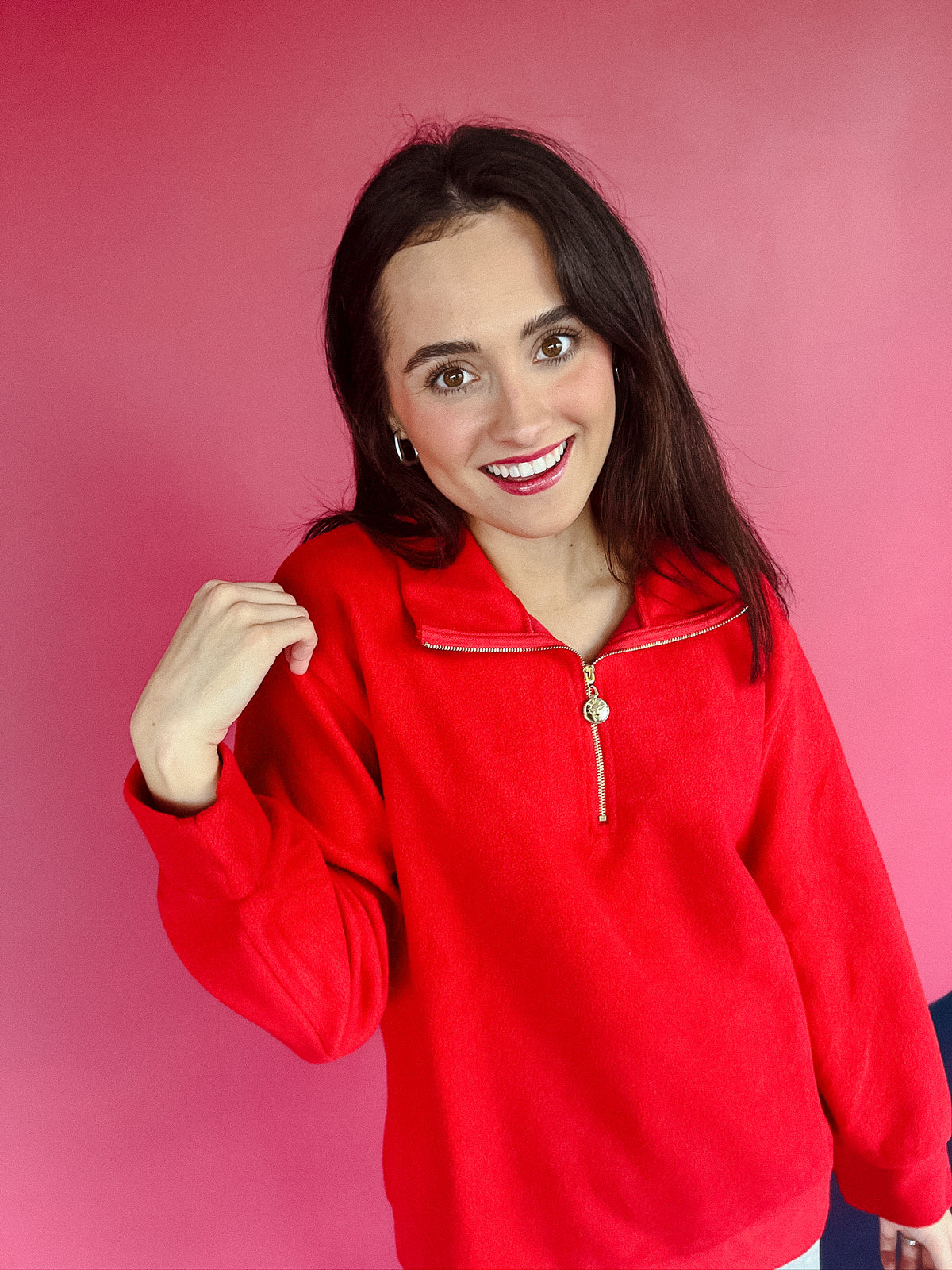 Jenna Half Zip Pullover - Cool Red — MyEllement Boutique