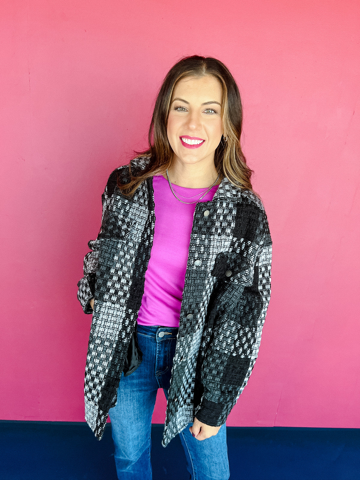 Emmie Checkered Shacket - Black + Charcoal — MyEllement Boutique