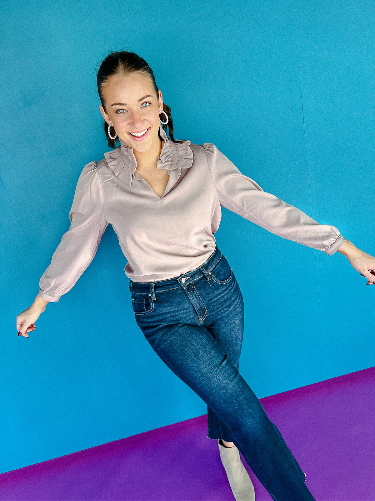 Clarissa V-Neck Blouse - Mushroom — MyEllement Boutique